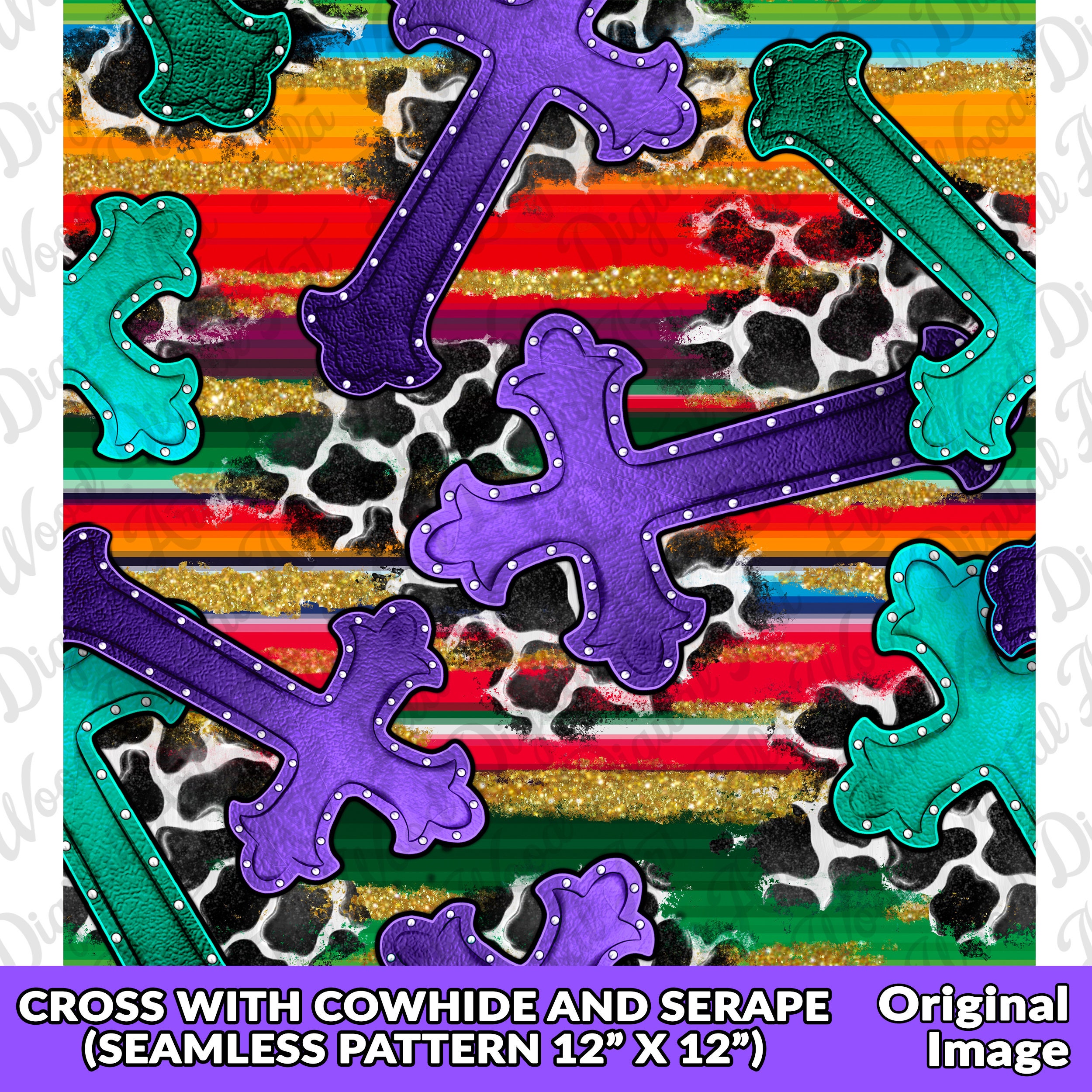 Cross With Cowhide and Serape Seamless Pattern Digital Paper, Christian ...