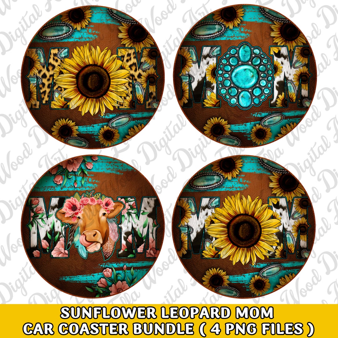 Sunflower Leopard Mom Car Coaster Png Sublimation Design Bundle, Mom ...