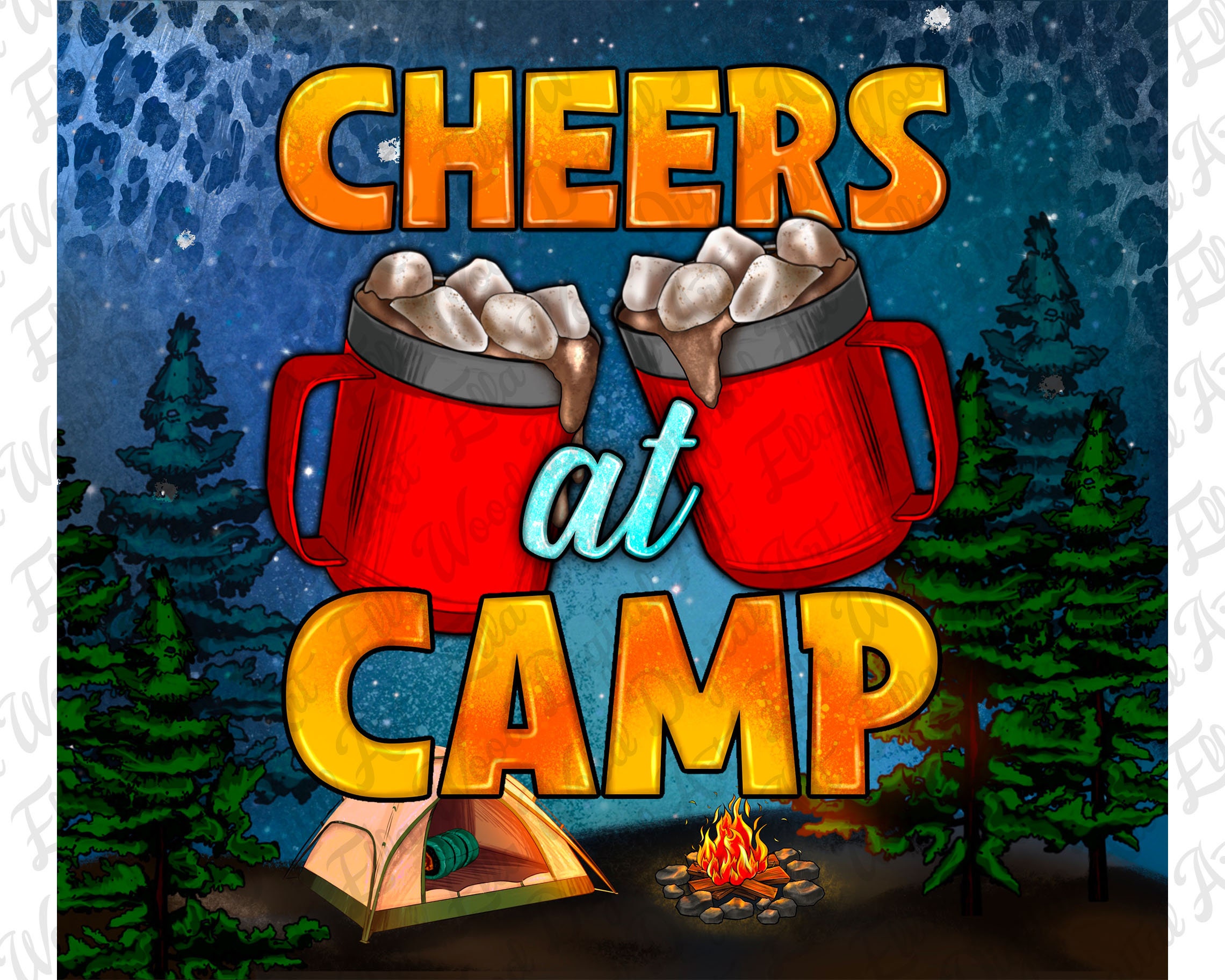 Cheers at Camp 20 Oz Skinny Tumbler Png, Camp Tumbler Wrap Png, Camping ...