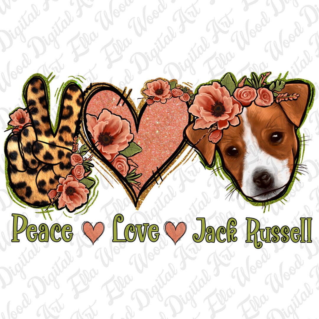 Peace Love Jack Russell Png Sublimation Design Download, Hand Drawn Dog ...