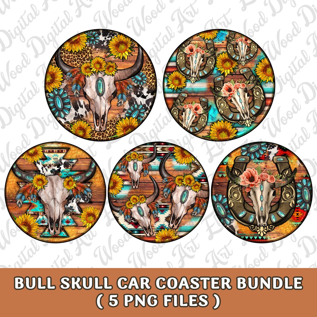 Bull Skull Car Coaster Bundle Png Sublimation Design Download ...