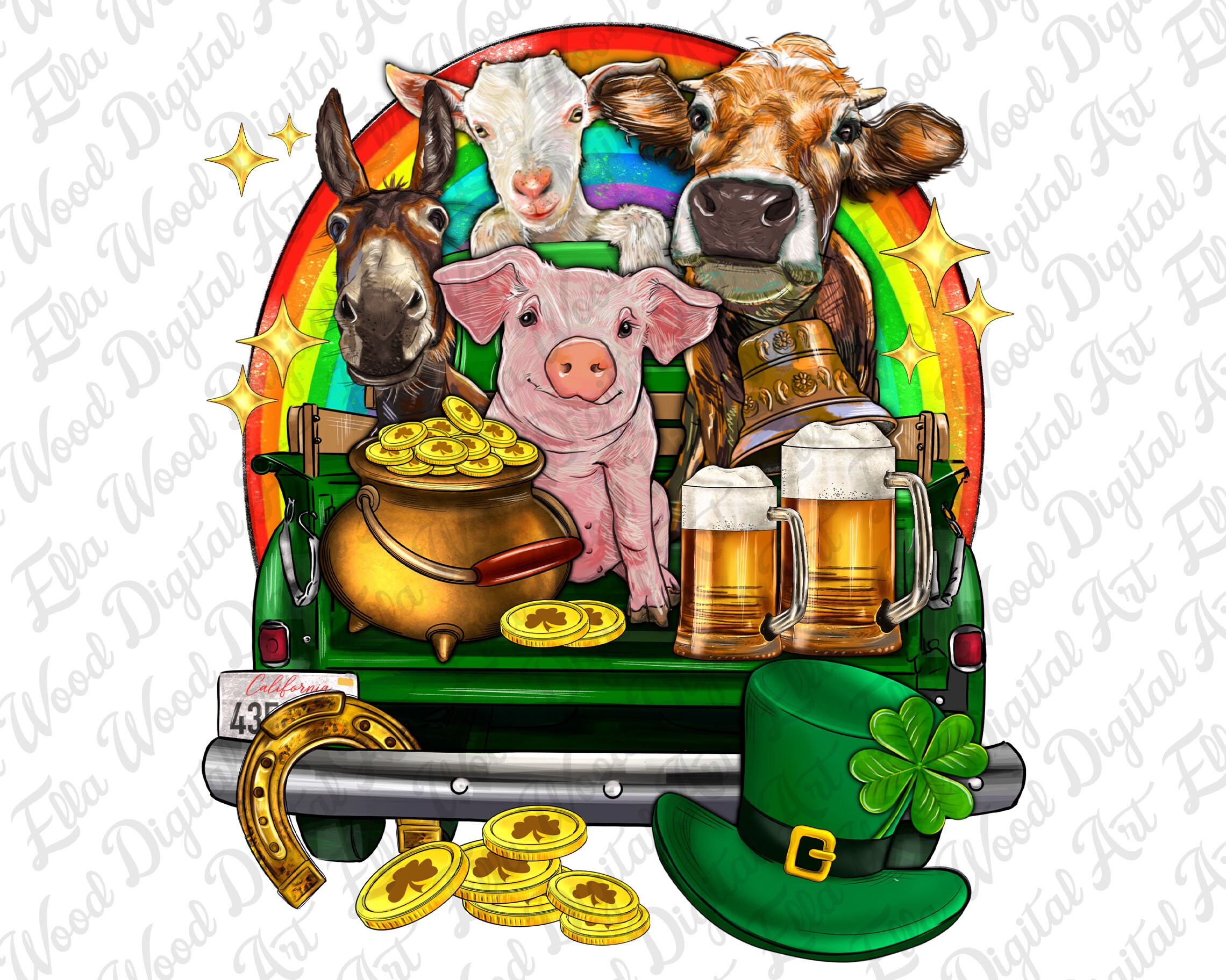 St. Patrick's Day Farm Animals Truck Png Sublimation - Etsy