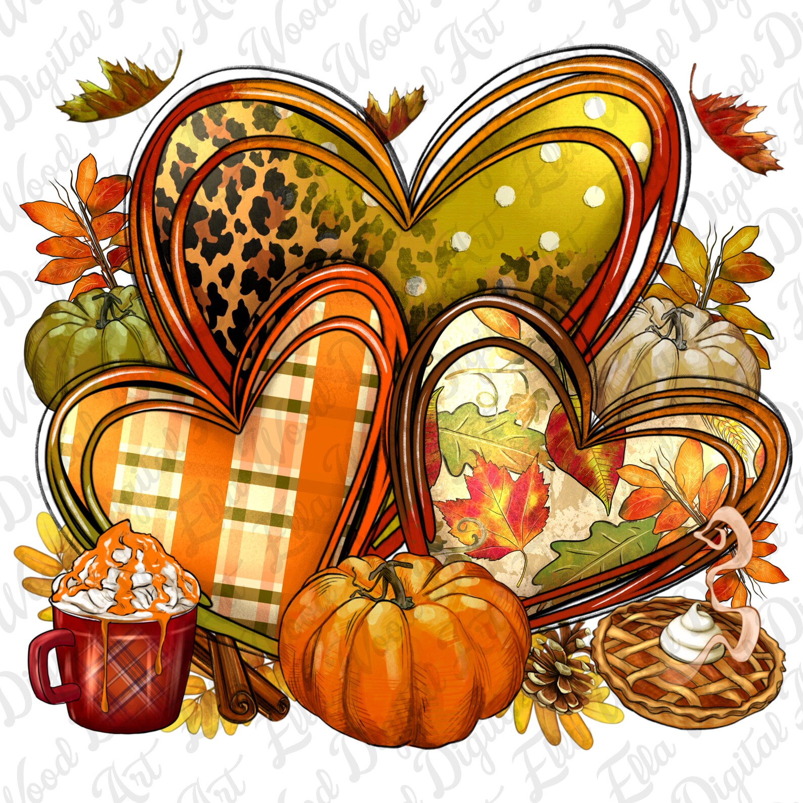 Fall Hearts Png Sublimation Design Download, Hello Fall Png, Autumn Png ...