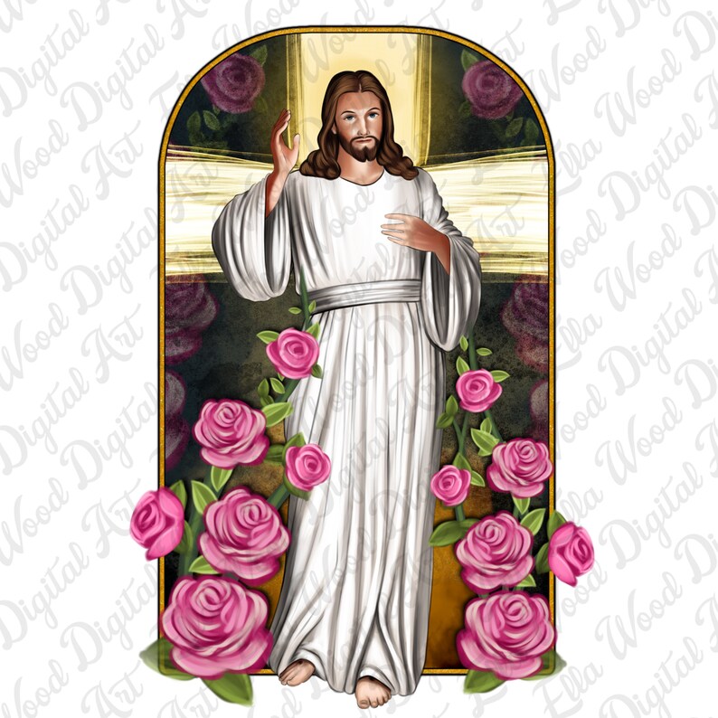 Jesus Christ With Roses Png Sublimation Design Download, Christian Png ...