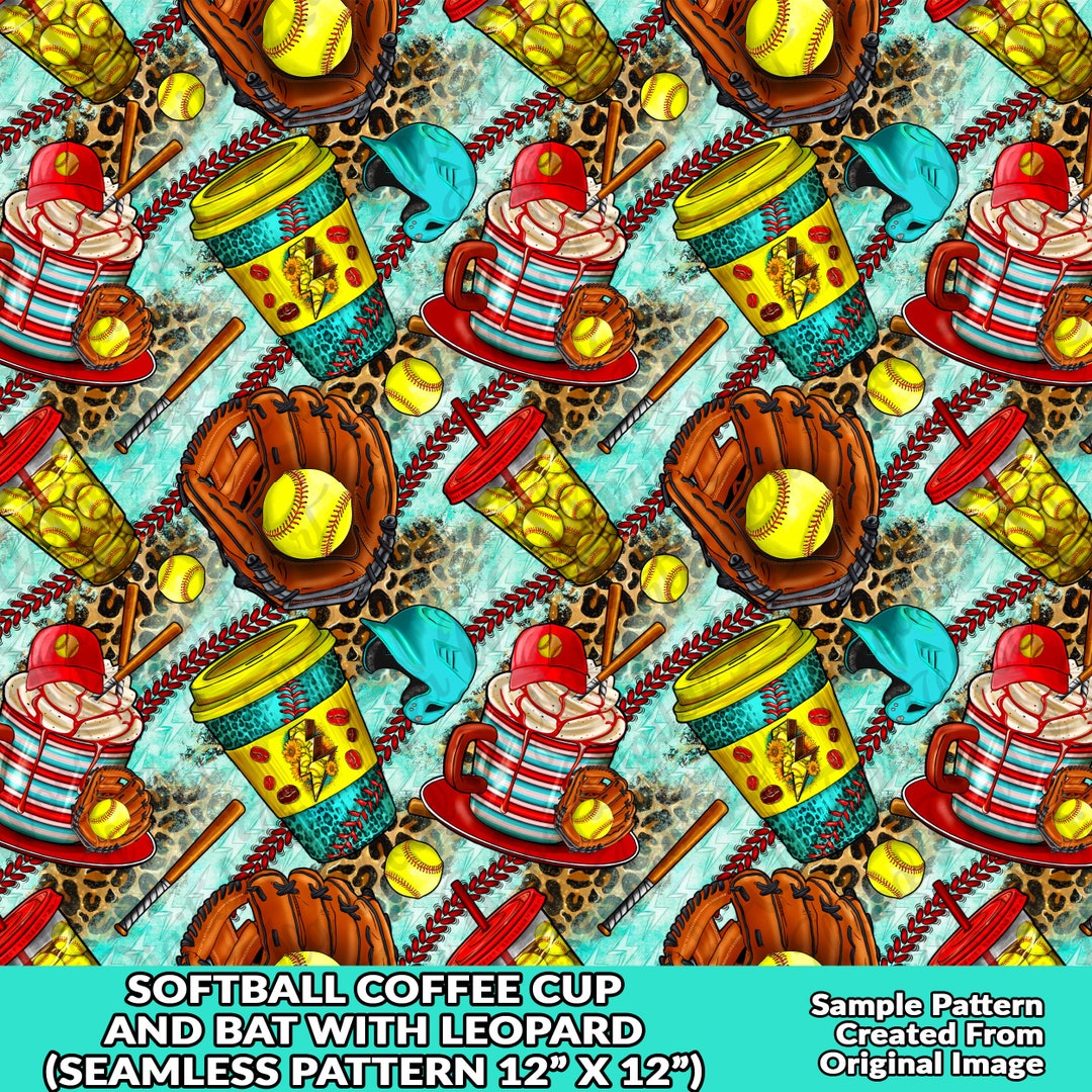 Softball Seamless Pattern Digital Paper, Softball Digital Seamless ...