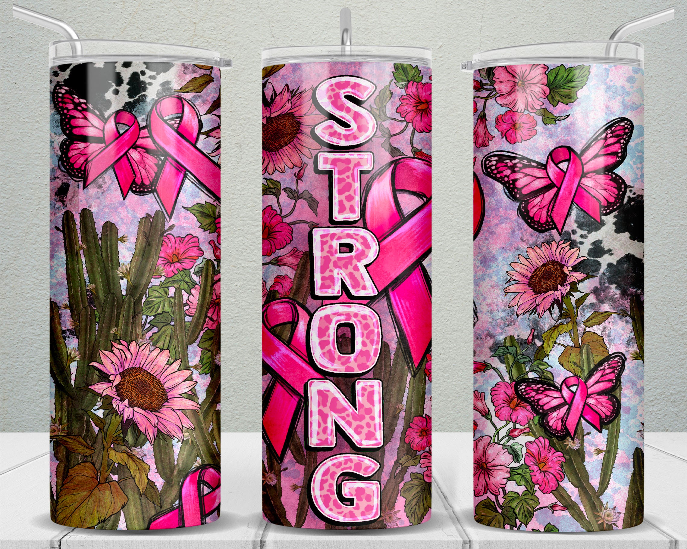 Strong Cancer 20 Oz Skinny Tumbler Png Breast Cancer Tumbler - Etsy