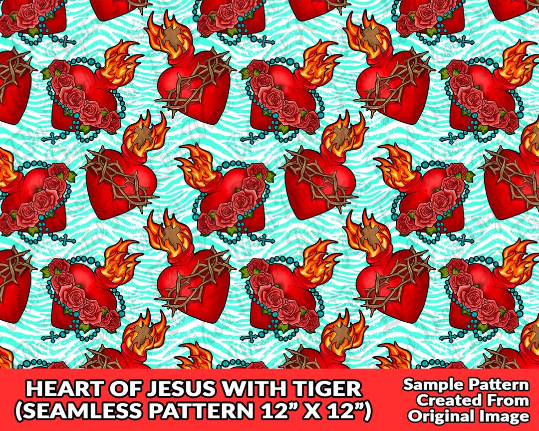 Heart of Jesus Seamless Pattern Digital Paper, Christian Digital ...