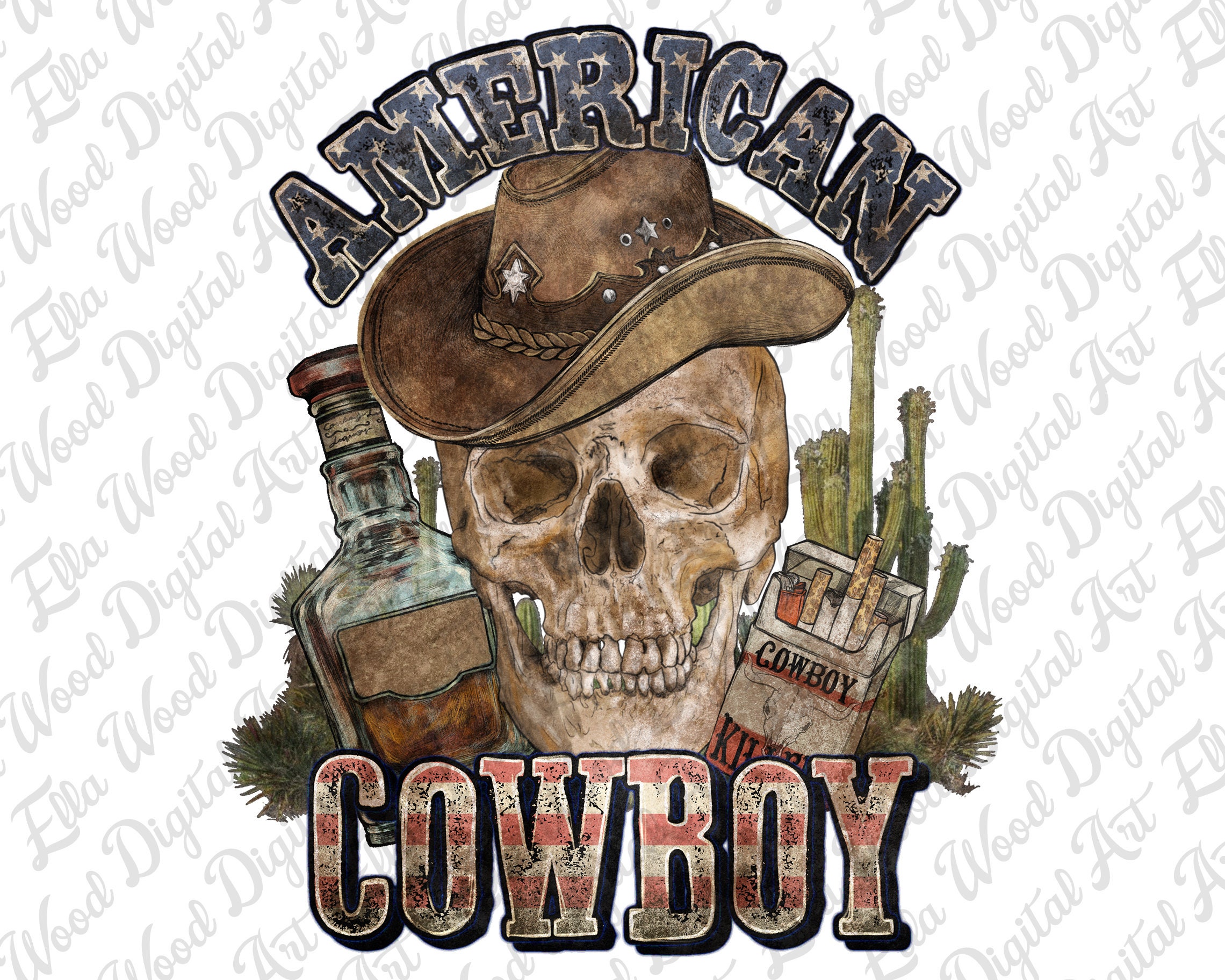 American Cowboy Png Sublimation Design Download, Western Skull Png, USA ...