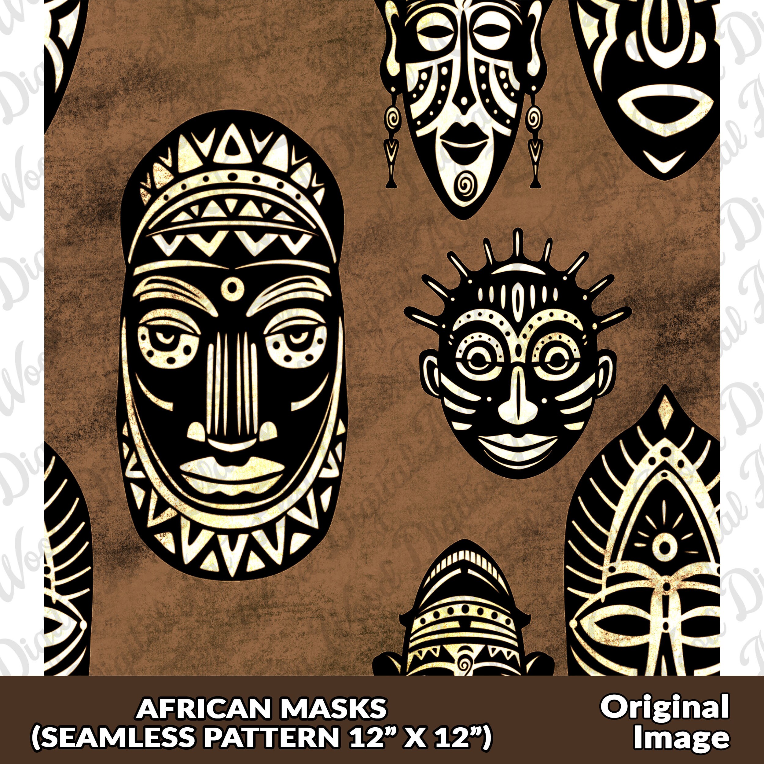 African Masks Seamless Pattern Digital Paper, African Digital Seamless Pattern Png, Seamless ...