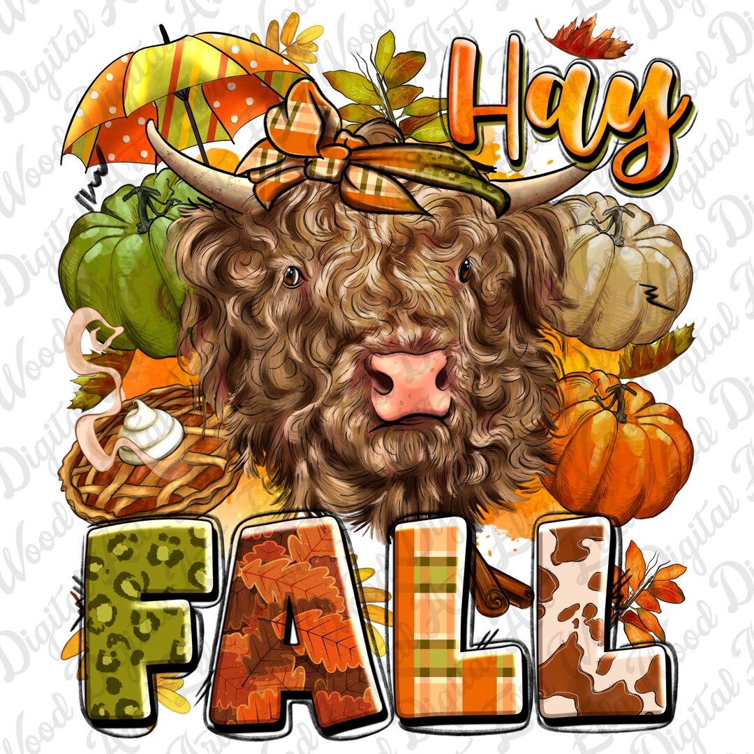 Hay Fall Cow Png Sublimation Design Download, Hello Fall Png, Autumn ...