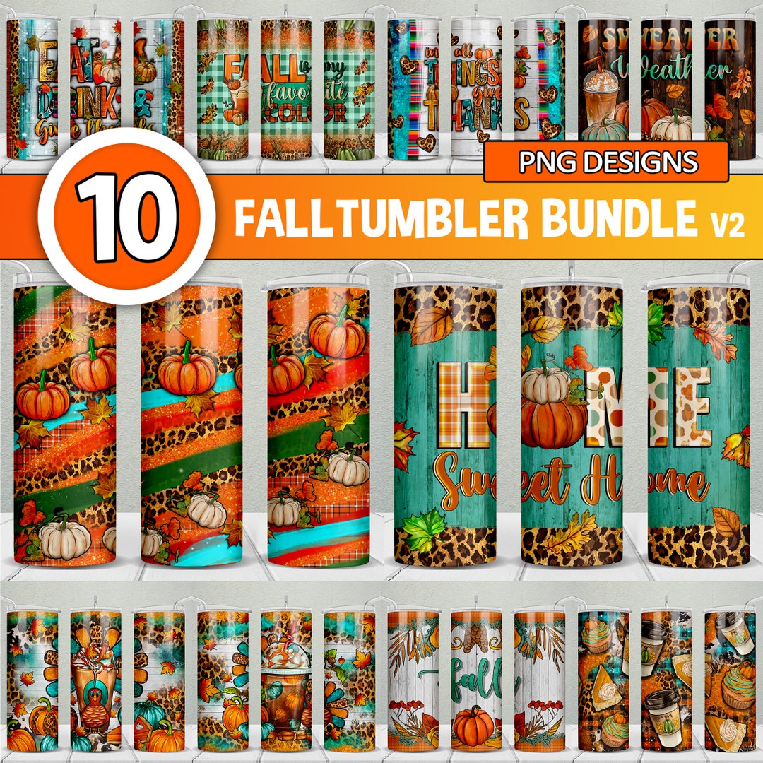 Fall 20 Oz Skinny Tumbler Bundle V2 Png, Autumn Tumbler Wrap Png, Fall ...