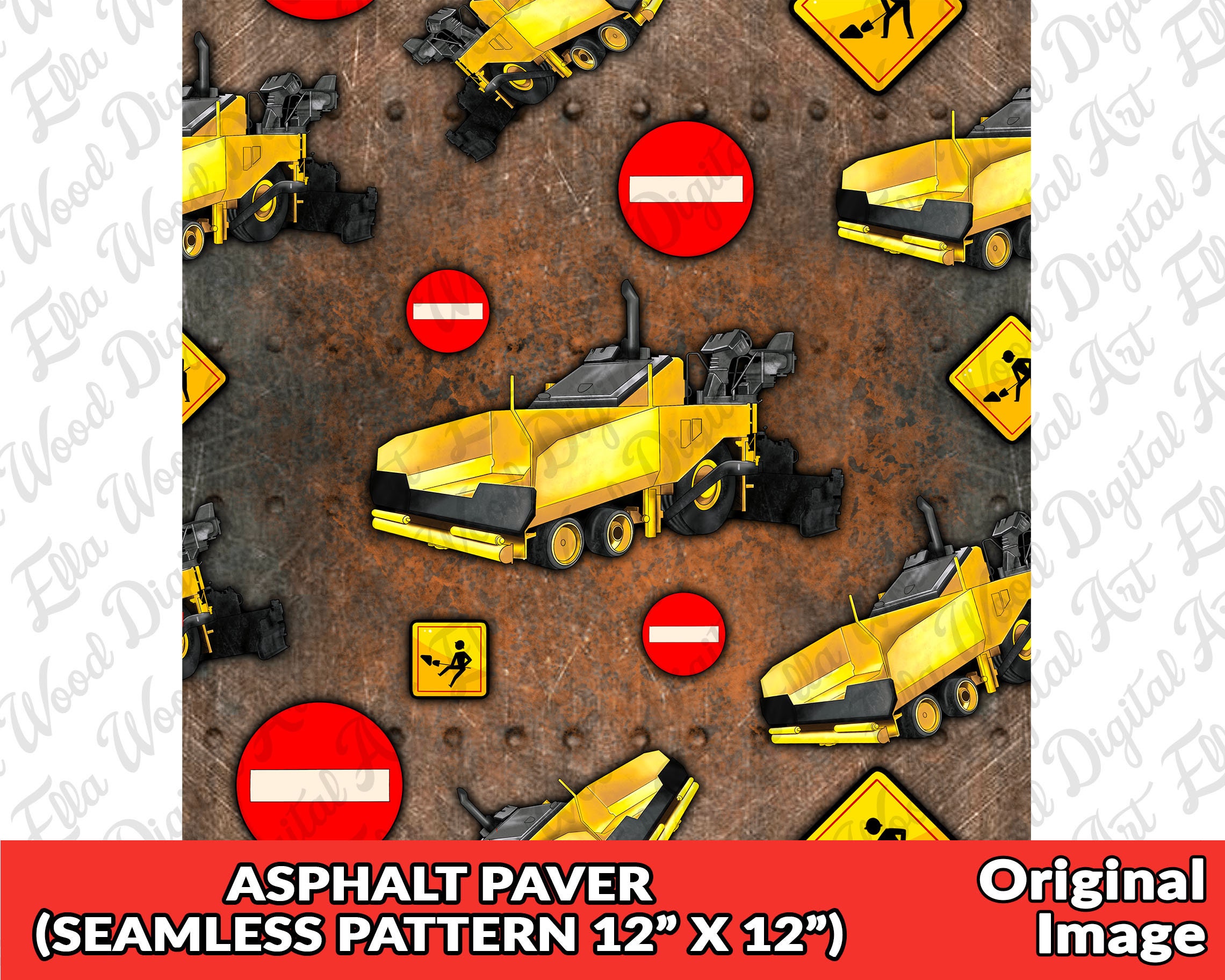 Asphalt Paver Seamless Pattern Digital Paper,excavator Digital Seamless ...