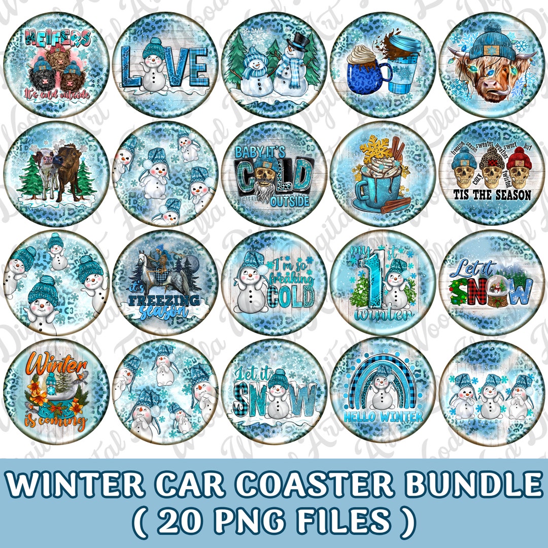 Winter Car Coaster Bundle Png Sublimation Design Download, Winter Car ...