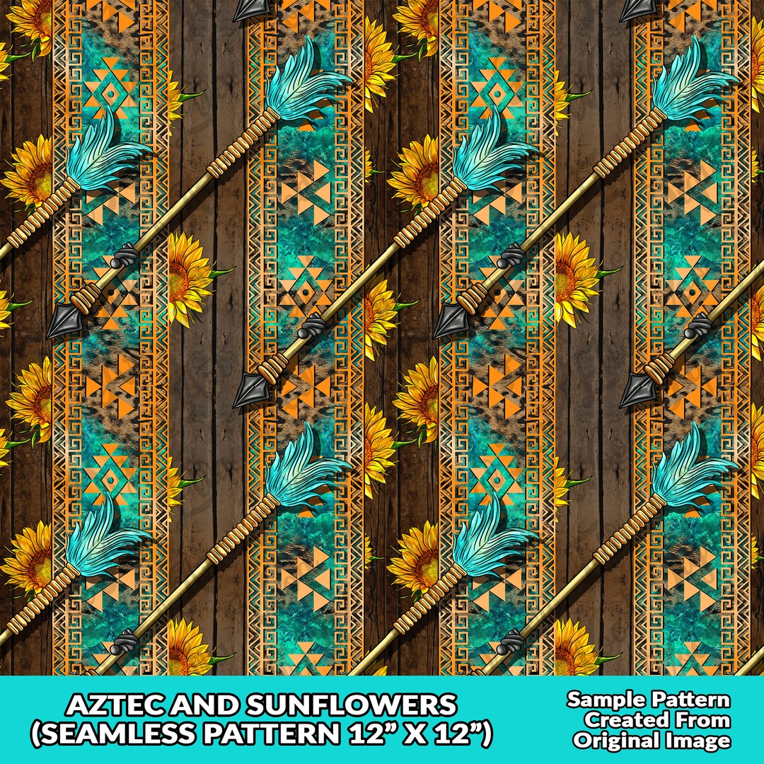 Aztec and Sunflowers Seamless Pattern Digital Paper, Aztec Digital ...