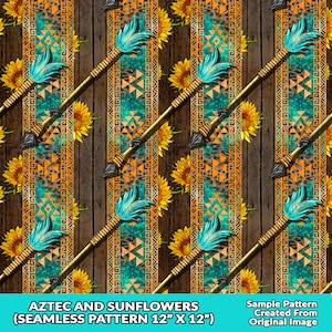 Aztec and Sunflowers Seamless Pattern Digital Paper, Aztec Digital ...