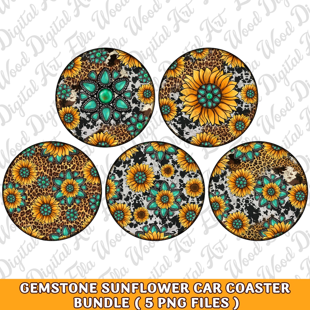 Gemstone Sunflower Car Coaster Png Sublimation Design Bundle, Gemstone ...