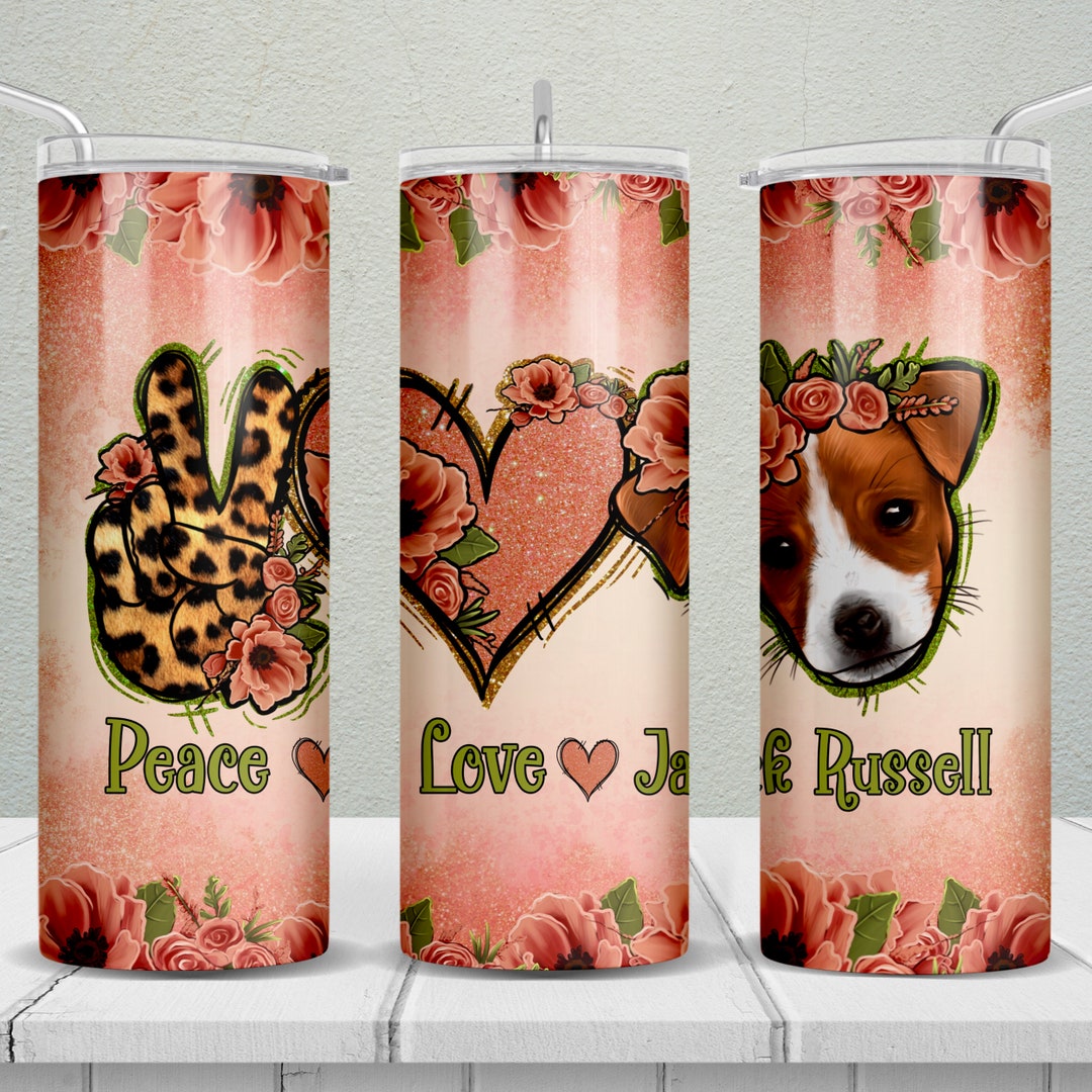 Peace Love Jack Russel 20 Oz Skinny Tumbler Png, Hand Drawn Jack Russel ...