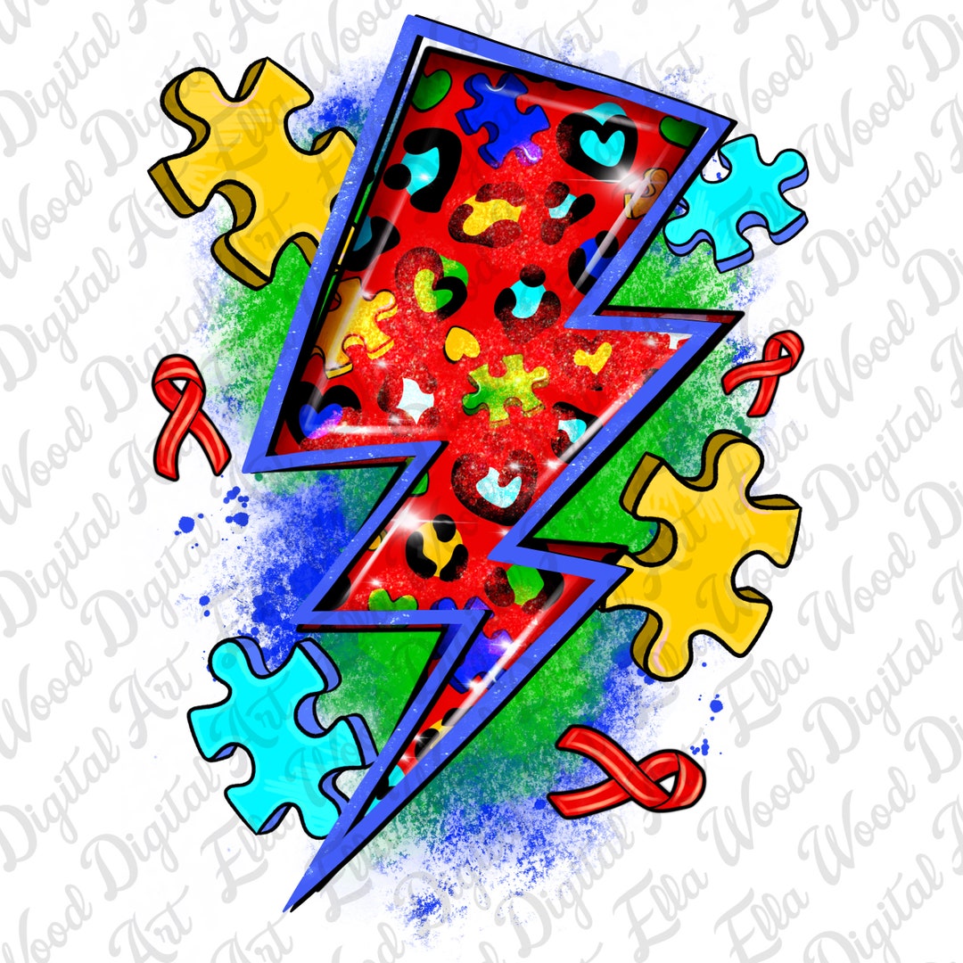 Autism Lightning Bolt Png Sublimation Design Download, Autism Awareness ...