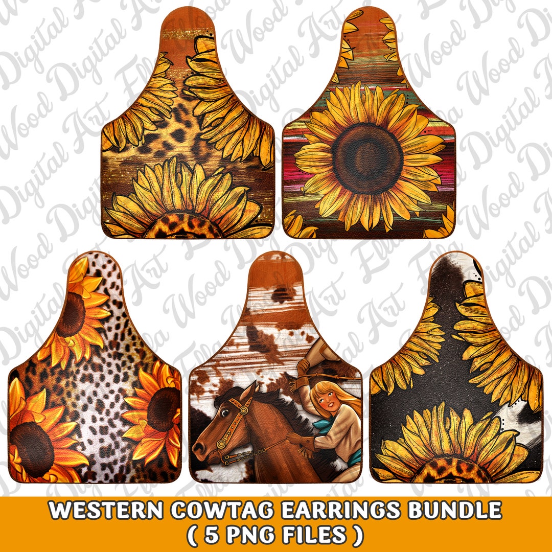 Western Cow Tag Bundle Png Sublimation Design Bundle, Sunflowers Cowtag ...