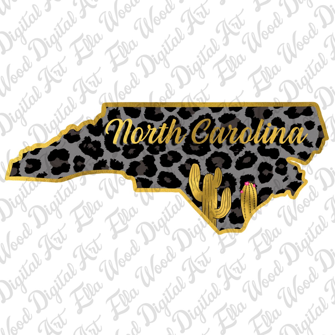Gold North Carolina Map Png Sublimation Design Download, Western Map ...