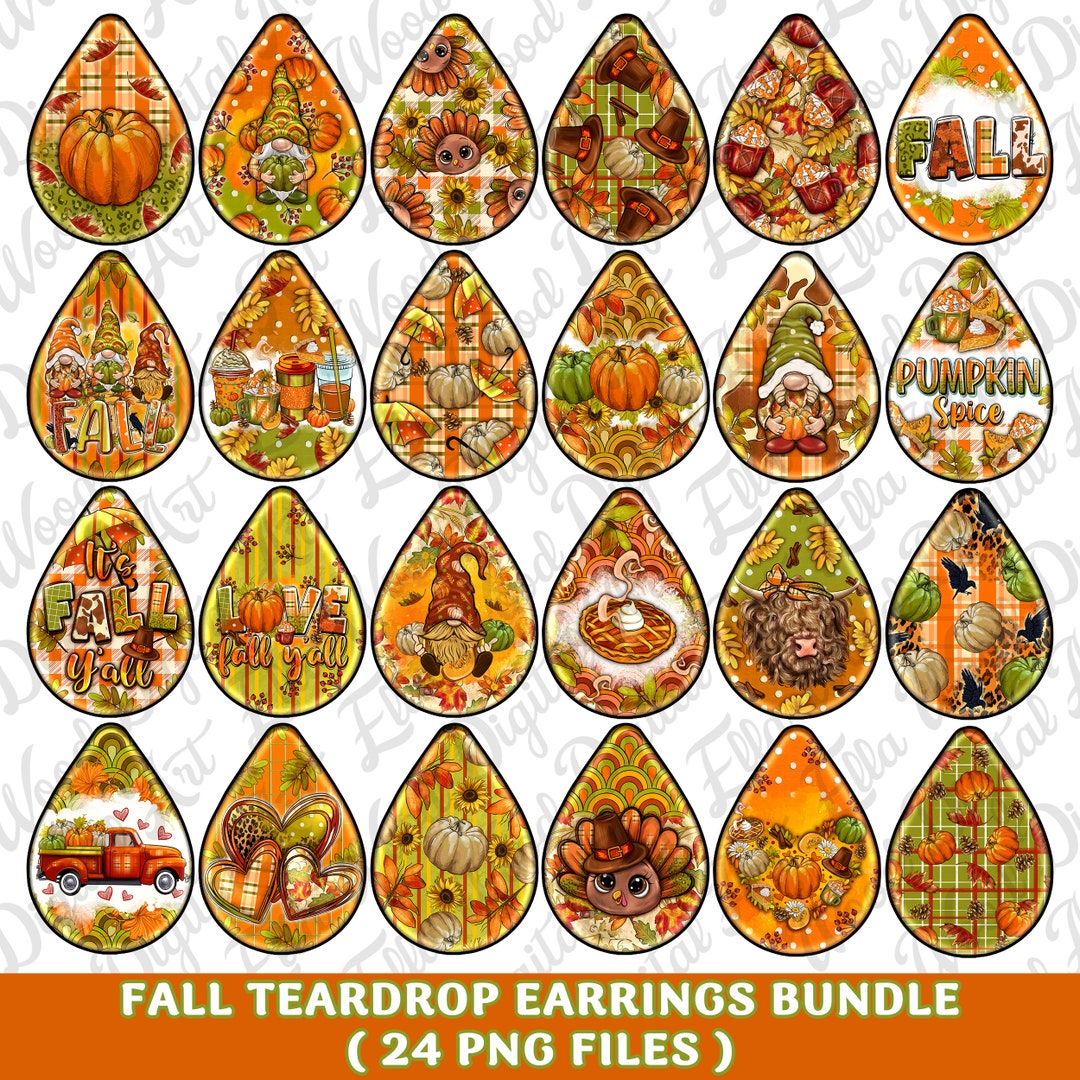 Fall Teardrop Earrings Bundle Png,fall Png, Autumn Teardrop Earrings ...