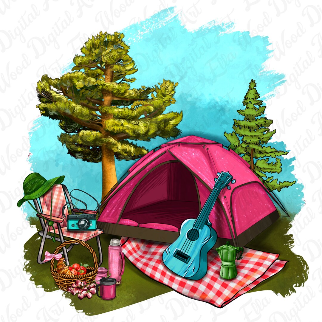 Glamping Camp and Pink Tent Png Sublimation Design Download, Camp Life ...