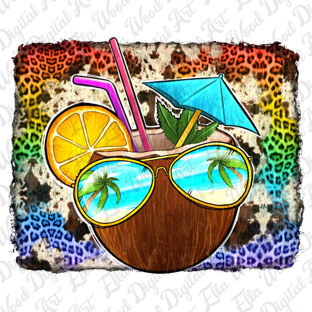 Coconut Drink With Sunglasses Png Sublimation Design Download, Summer ...