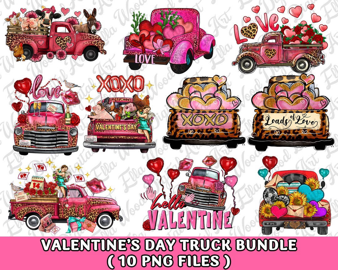 Valentine's Day Truck Bundle Png, Happy Valentine's Day Png, Love Truck ...
