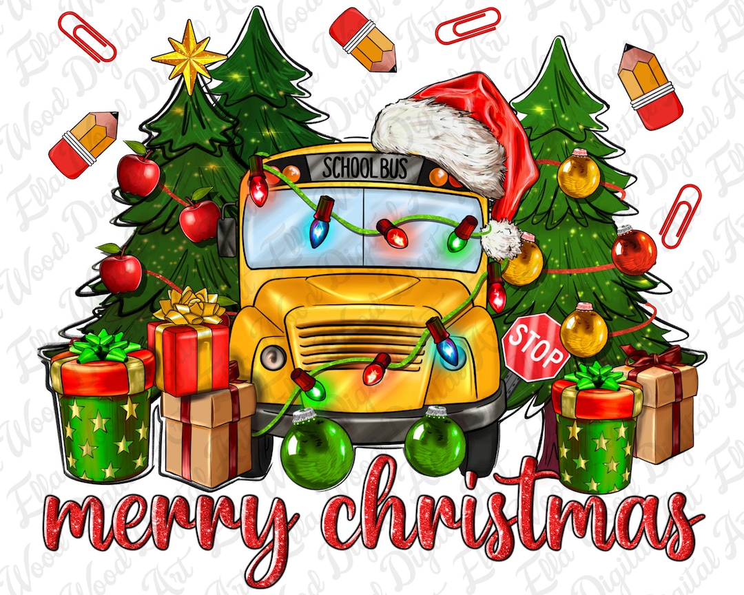 Merry Christmas School Bus Christmas Trees Png Sublimation Design ...