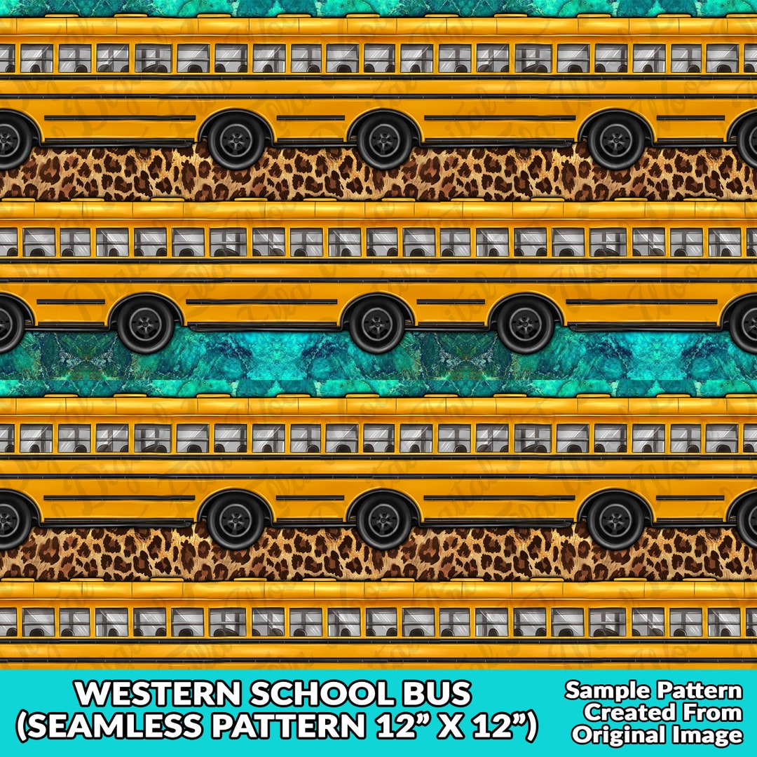Western School Bus Seamless Pattern Digital Paper, School Digital ...