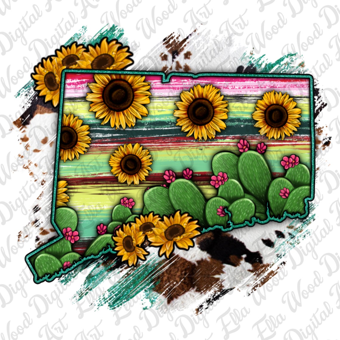 Sunflower Serape Map Bundle Png Sublimation Design Download, Western ...