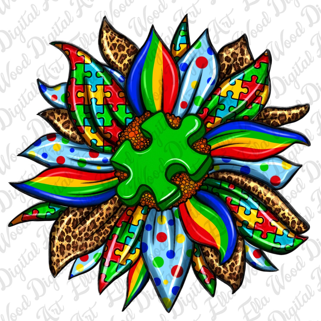 Autism Leopard Sunflower Png Sublimation Design Download, Autism ...