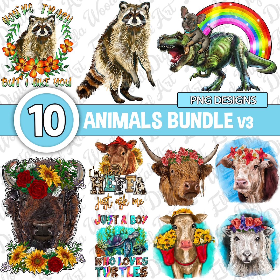 Animals Bundle V3 Png Sublimation Design Download, Hand Drawn Animal ...