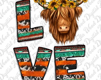 Love Western Cow Png Sublimation Design Download, Cow Png, Heifer Cow ...