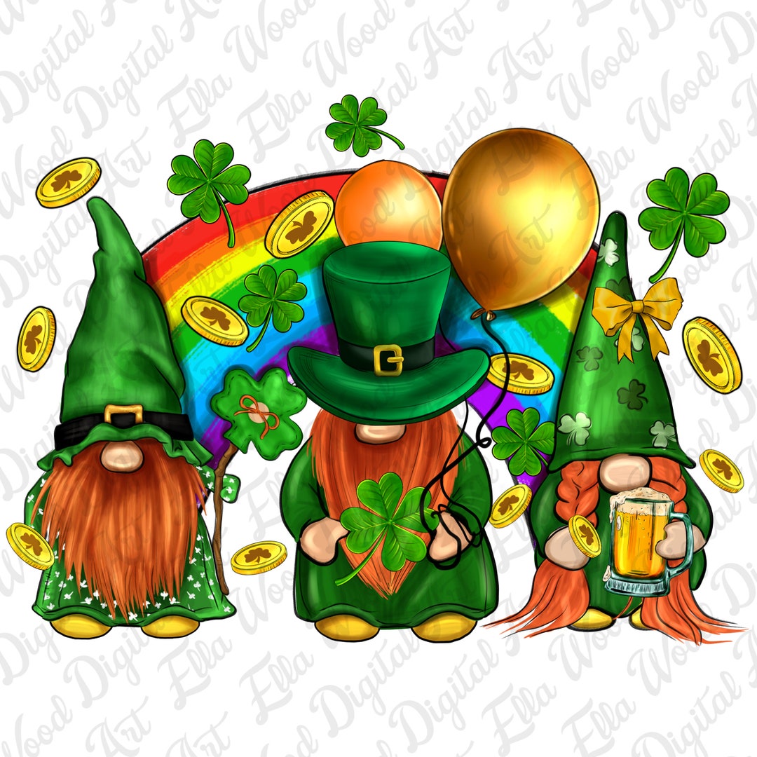 St. Patrick's Day Gnomes With Rainbow Png Sublimation Design Download ...