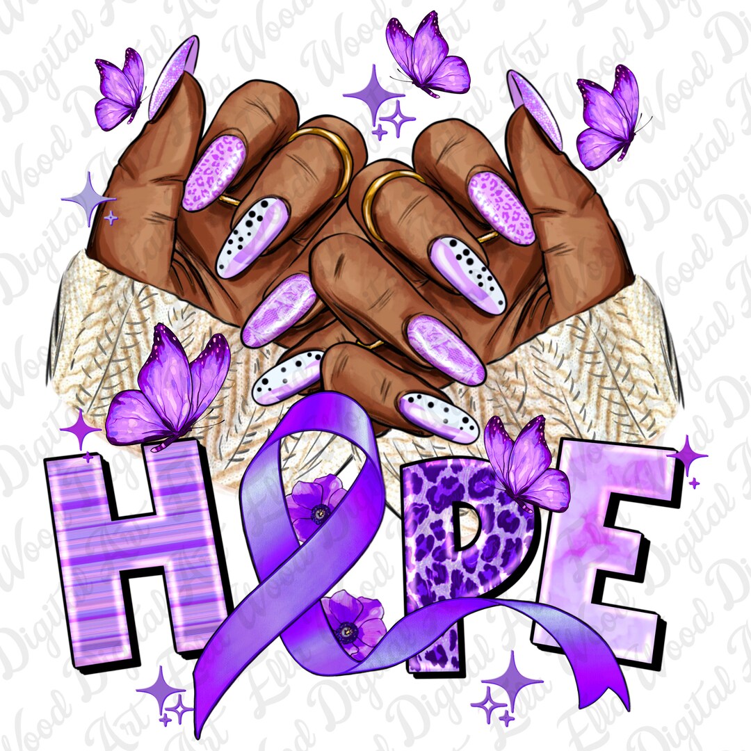 Hope Cancer Purple Nails Png Sublimation Design Download, Cancer ...