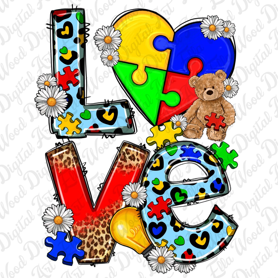 Love Autism Png Sublimation Design Download, Autism Awareness Png ...