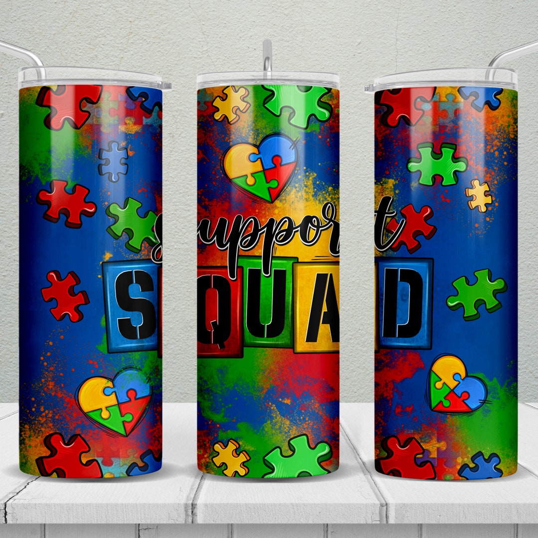 Autism Support Squad 20 Oz Skinny Tumbler Png, Autism Tumbler Wrap Png ...