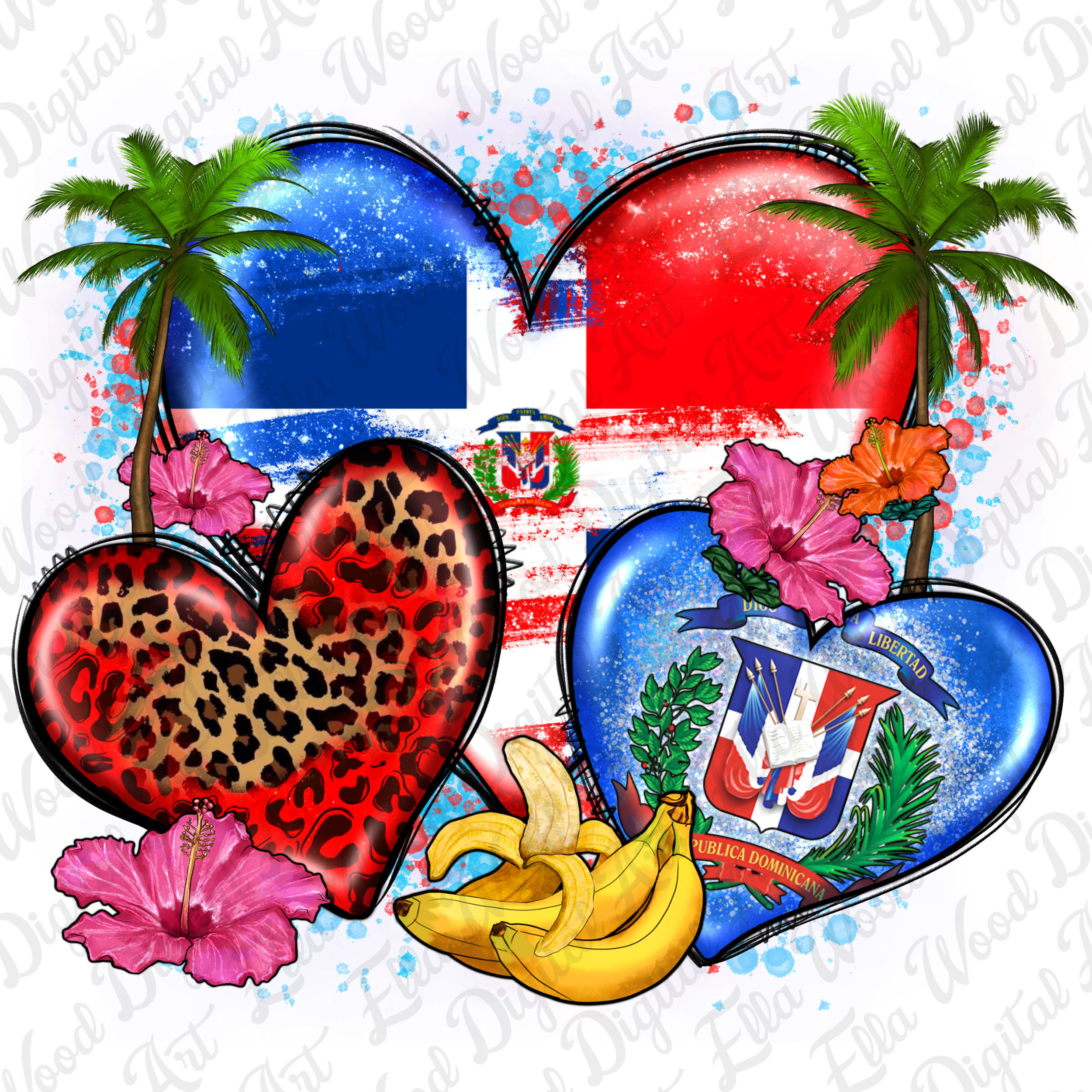Dominican Republic Hearts Png Sublimation Design Download, Dominican ...