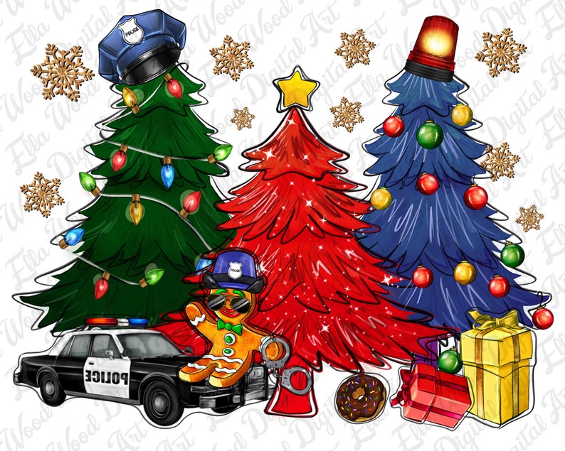 Police Christmas Trees Png Sublimation Design Download Merry - Etsy