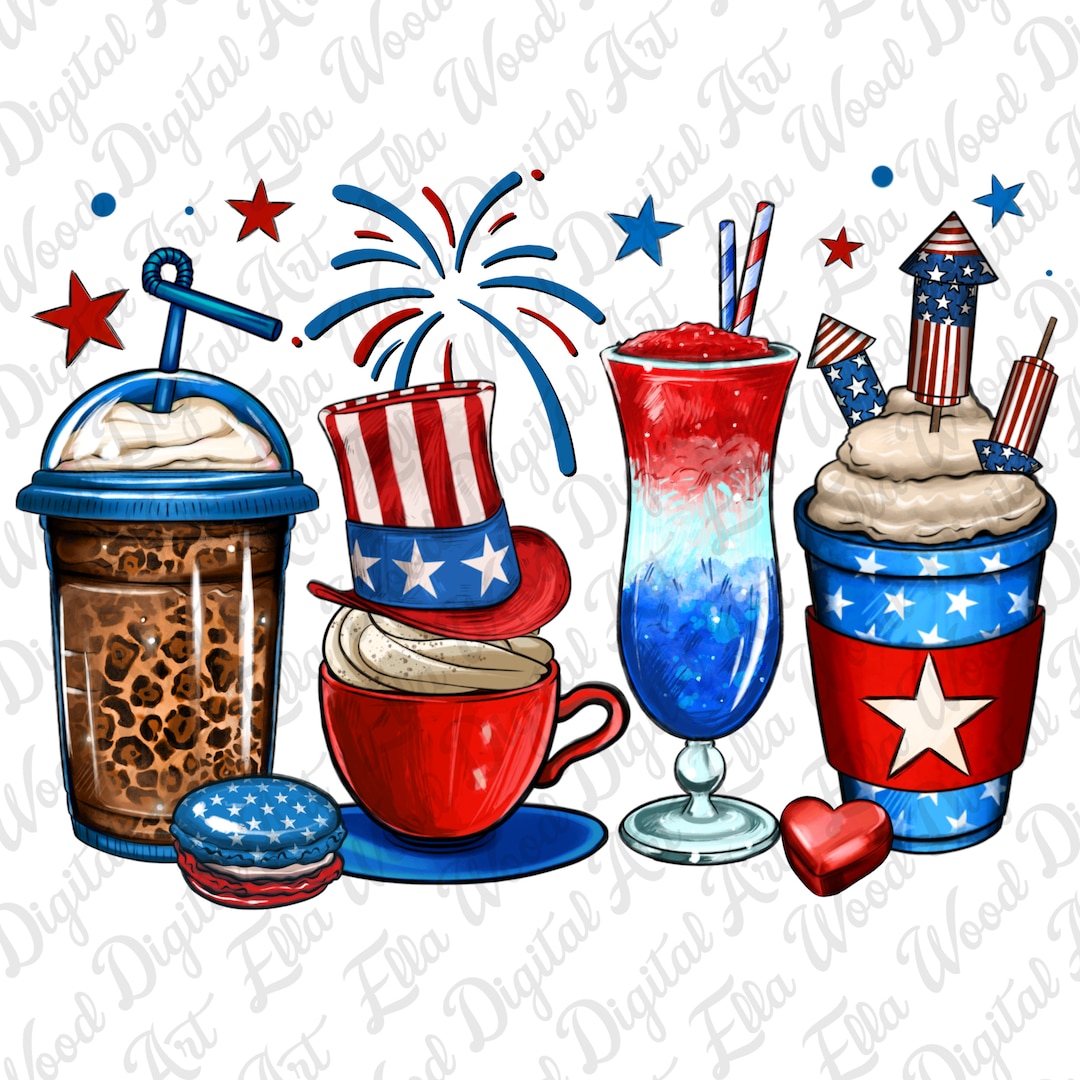 4th of July Coffee Cups Png Sublimation Design Download, 4th of July ...