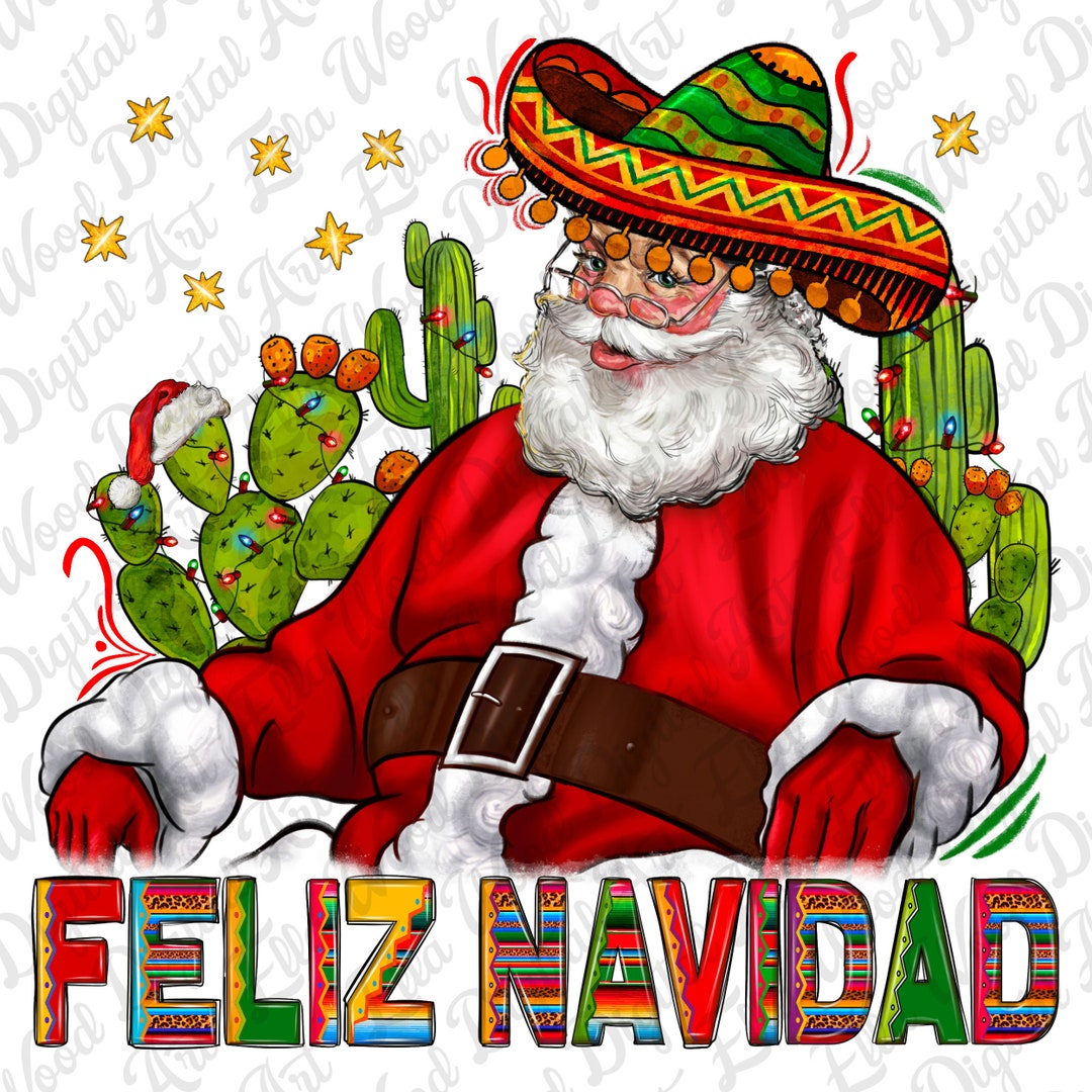 Feliz Navidad Santa With Cactus Png Sublimation Design Download, Merry ...