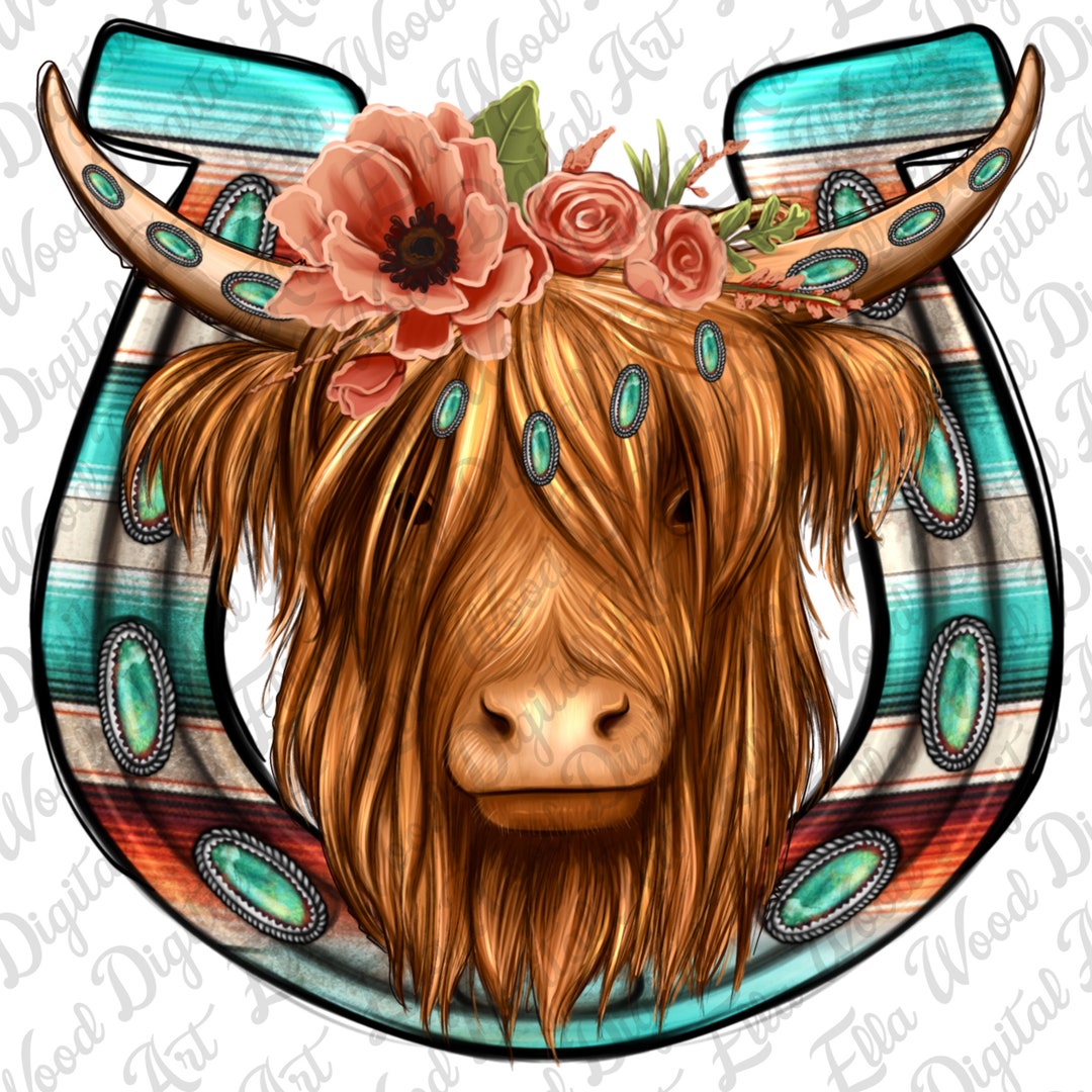 Cow Serape Floral Horseshoe Png Sublimation Design Download, Heifer Png ...