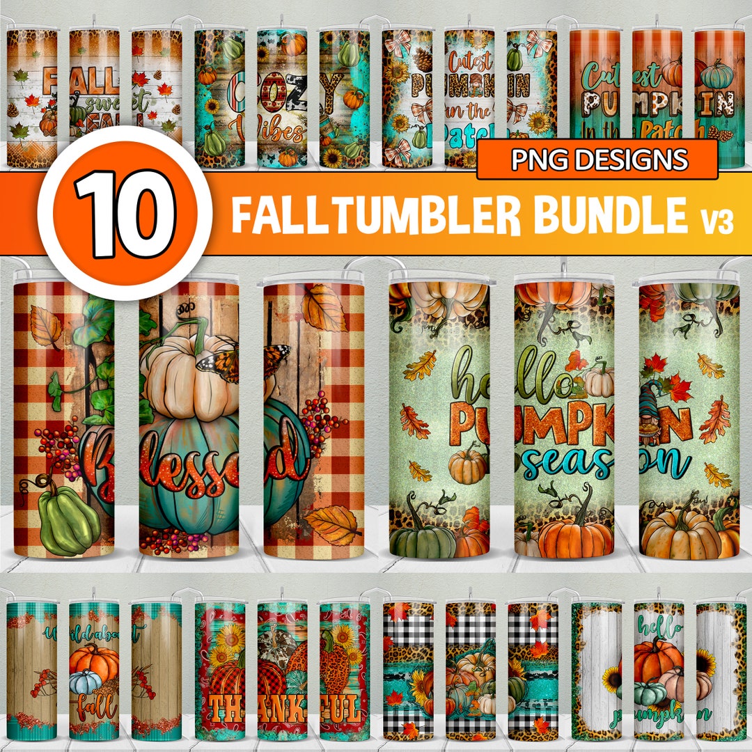 Fall 20 Oz Skinny Tumbler Bundle V3 Png, Autumn Tumbler Wrap Png, Fall ...