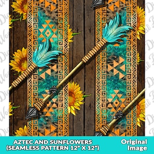 Aztec and Sunflowers Seamless Pattern Digital Paper, Aztec Digital ...