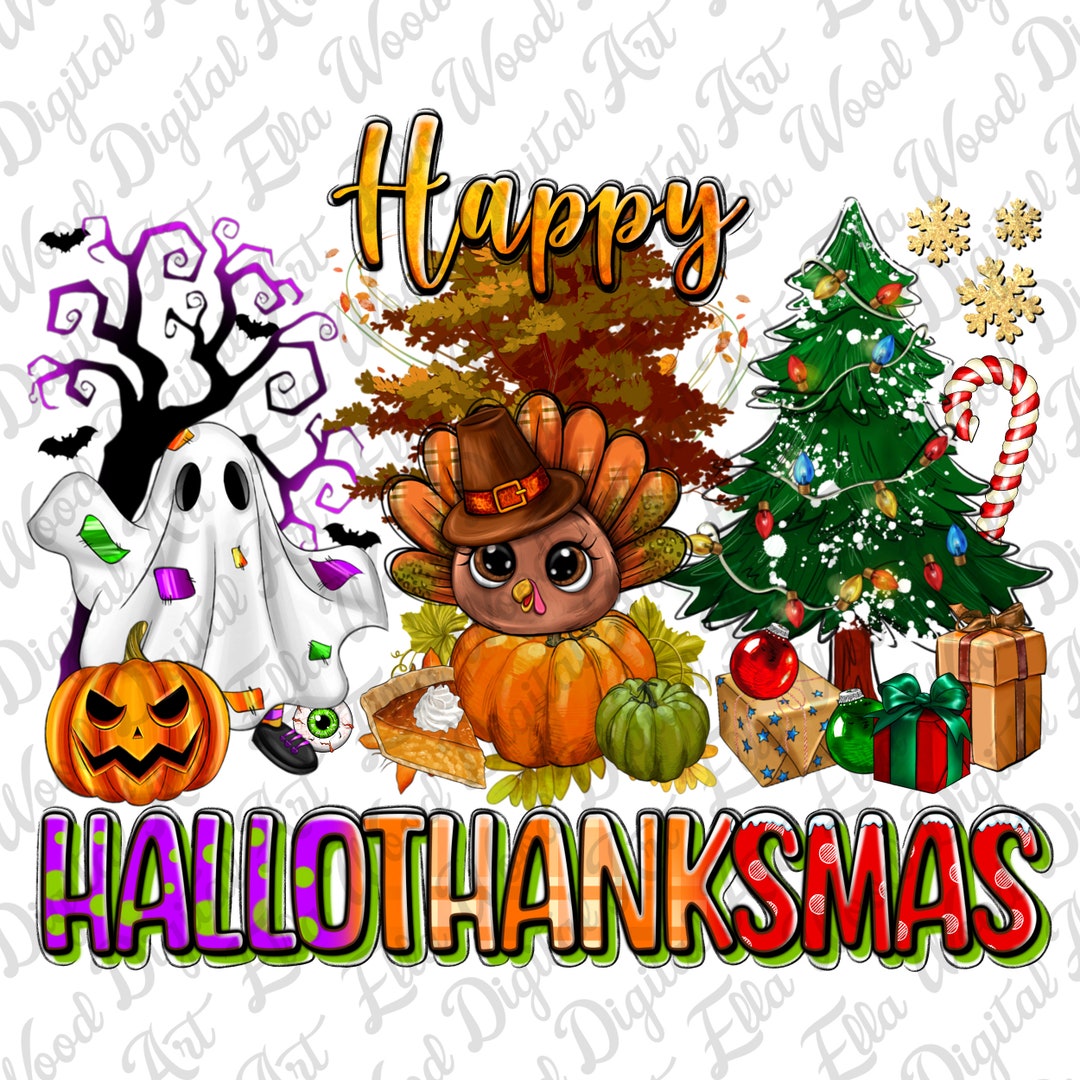 Happy Hallothanksmas With Ghost Turkey and Christmas Tree Png ...