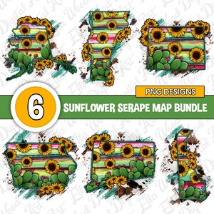 Sunflower Serape Map Bundle Png Sublimation Design Download, Western ...