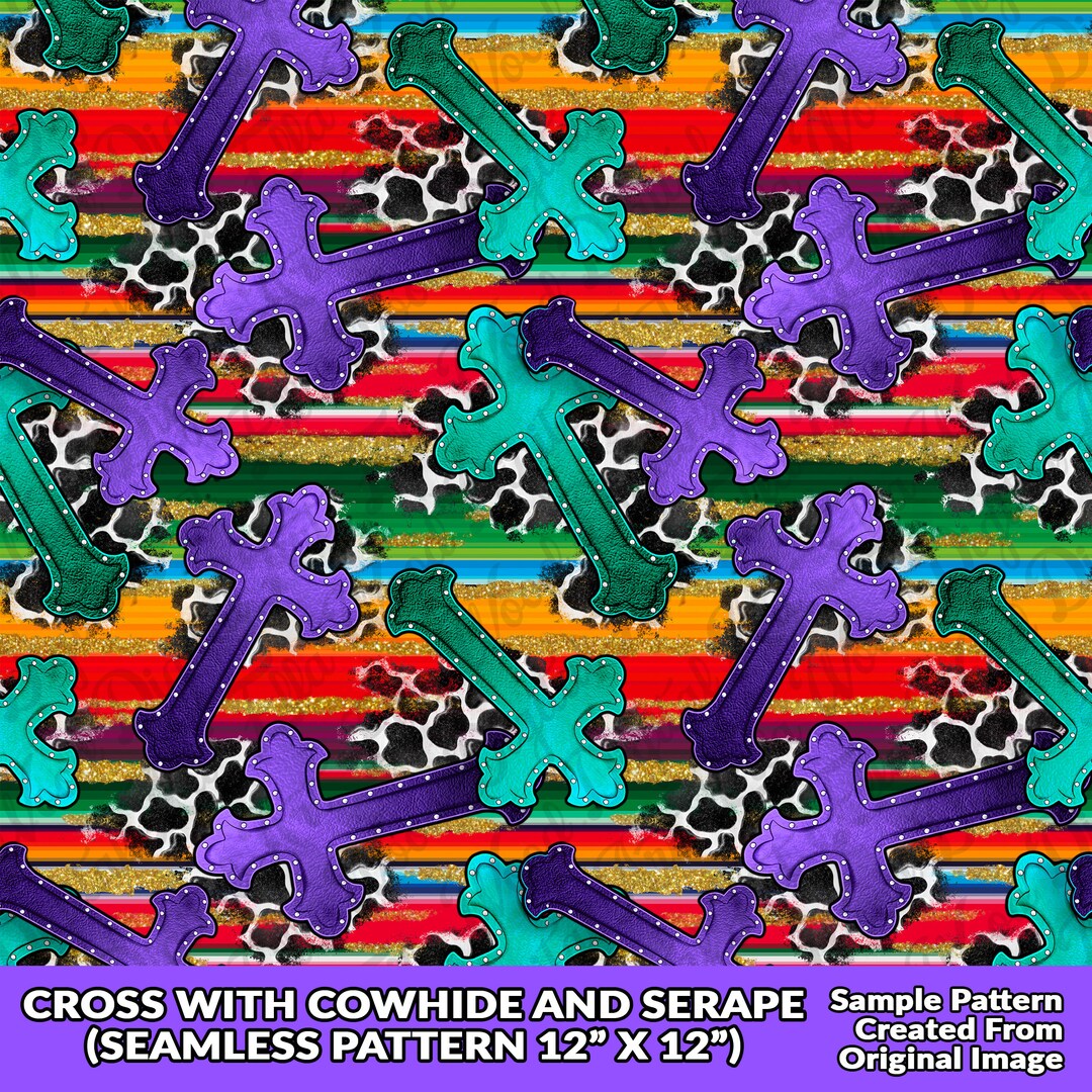 Cross With Cowhide and Serape Seamless Pattern Digital Paper, Christian ...