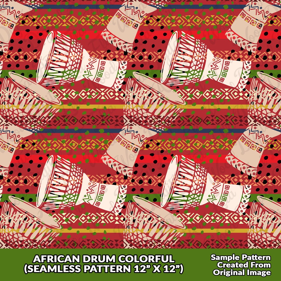 African Drum Colorful Seamless Pattern Digital Paper, African Digital ...