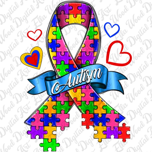 Autism Puzzle Ribbon Png - Etsy